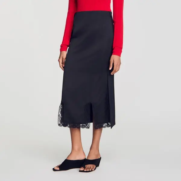 Sandro Mixed-material Lace Midi Skirt