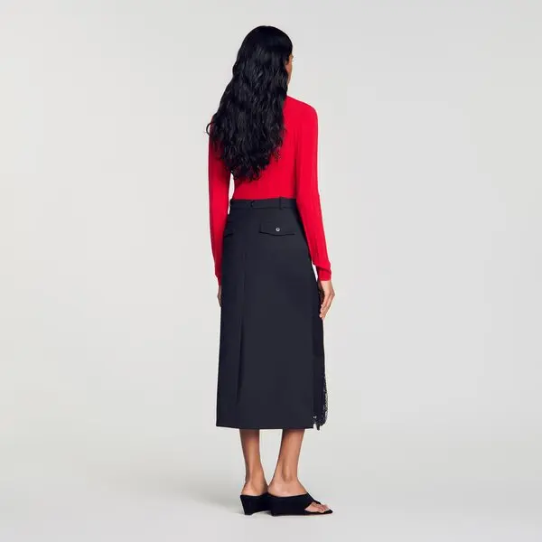 Sandro Mixed-material Lace Midi Skirt