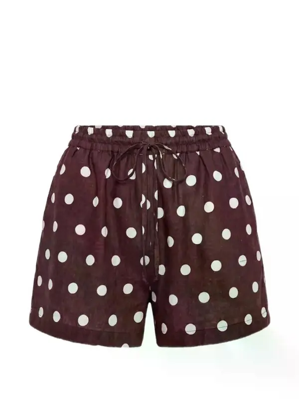 NICHOLAS Adelaide Polka-dot Linen Blend Shorts - Brown