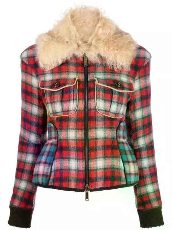 Dsquared2 Fur-collar Plaid Flannel Jacket