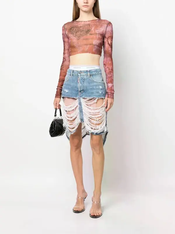 Dsquared2 Distressed Denim Skirt