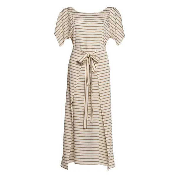 BIANCA POPP Beige Viscose Wrap Dress With Ribbon Belts - White