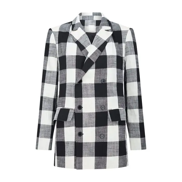 LILY AND LIONEL Zena Double Breasted Check Jacket In & White - Black