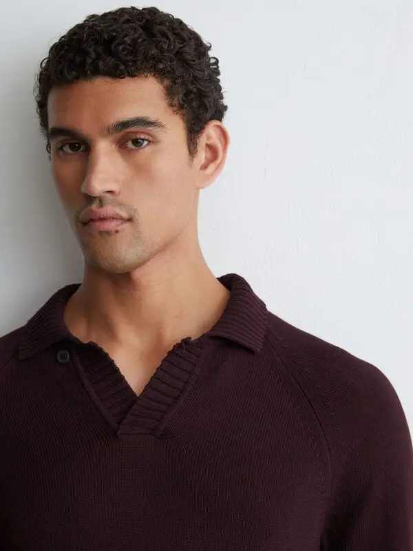 REISS Ashdown Cotton Open-collar Polo Jumper