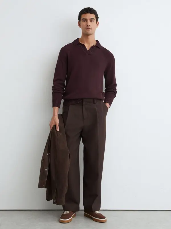 REISS Ashdown Cotton Open-collar Polo Jumper