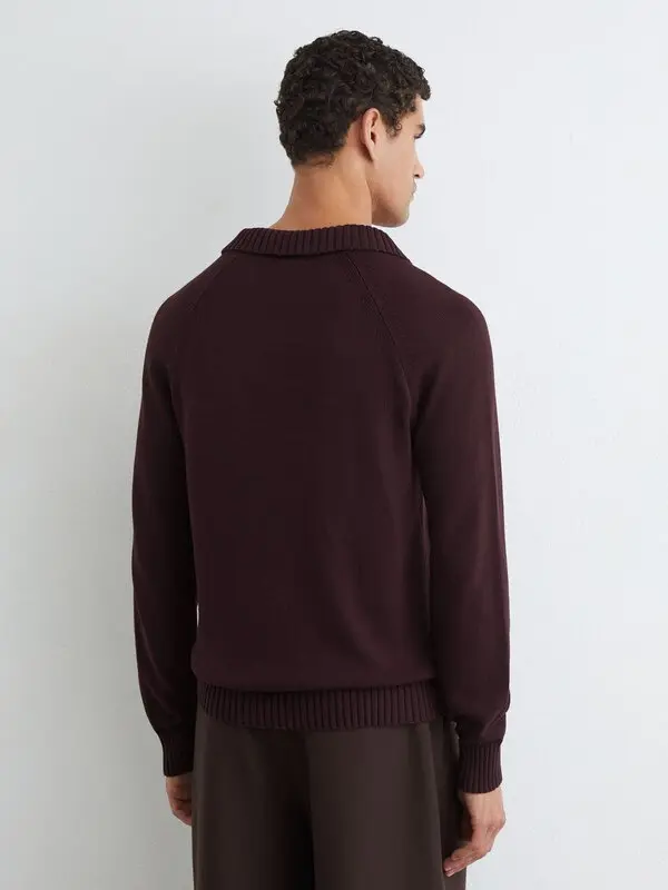 REISS Ashdown Cotton Open-collar Polo Jumper