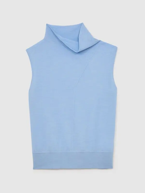 REISS Honey Wool Funnel-neck Sleeveless Knit Top