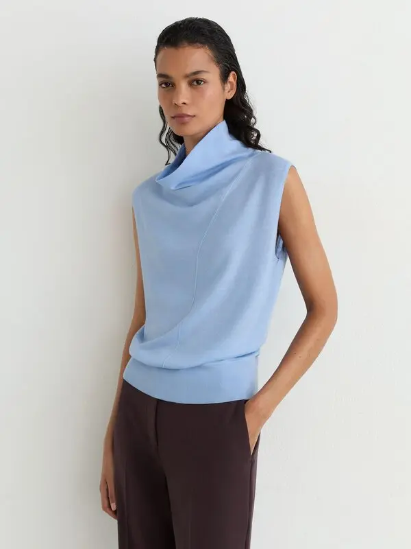 REISS Honey Wool Funnel-neck Sleeveless Knit Top