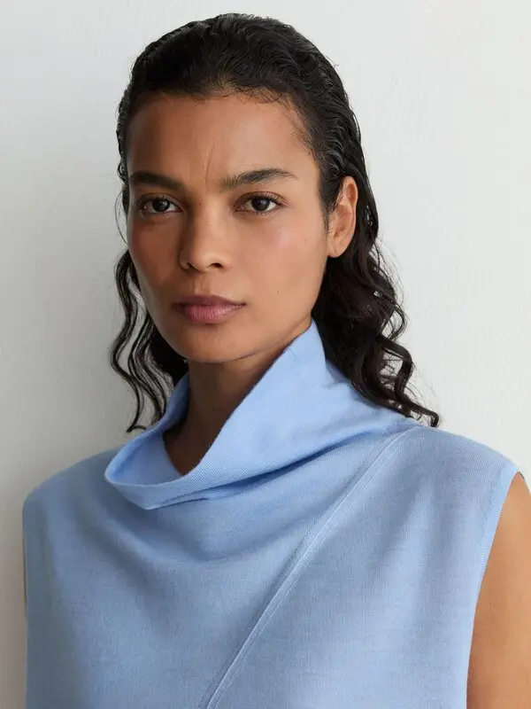 REISS Honey Wool Funnel-neck Sleeveless Knit Top