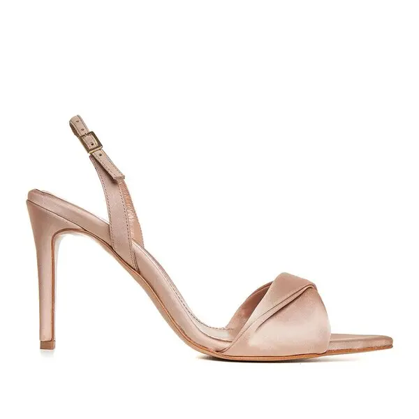 GINISSIMA Cleo Satin Sandals, Pointed Toe, Nude