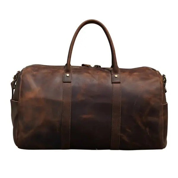 TOURI Genuine Leather Holdall - Brown