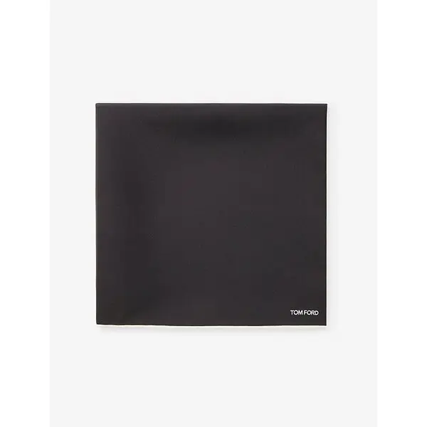 TOM FORD Contrast-border Logo Silk Pocket Square - Black