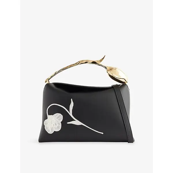 Erdem Midi Bloom Leather Top-handle Bag - Black