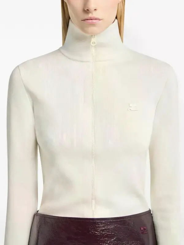 COURREGES Logo Embroidered Zipped Cardigan