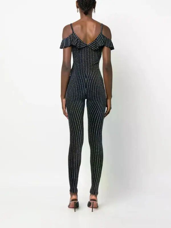 Dsquared2 Ruffled Glitter-stripes V-neck Jumpsuit