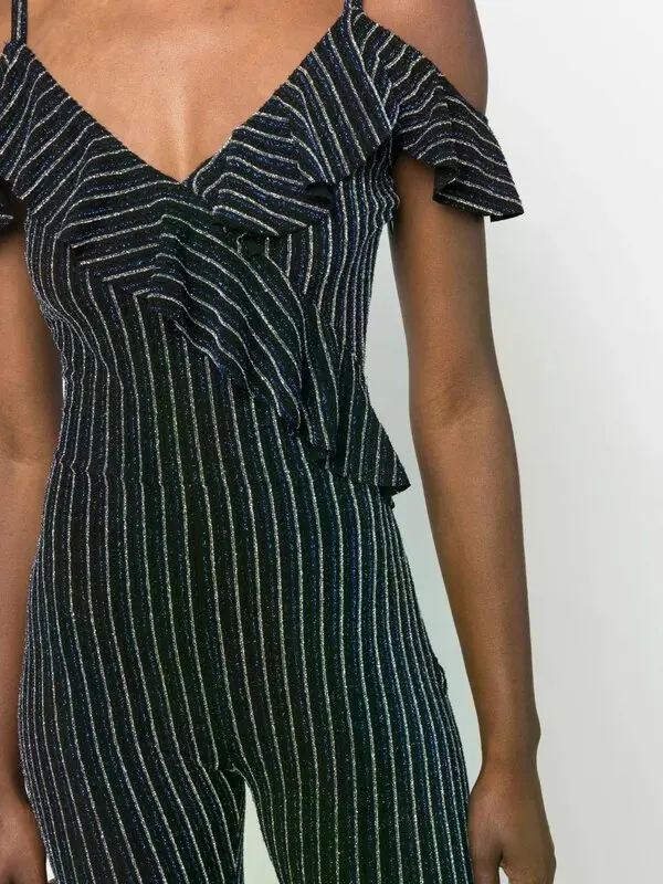 Dsquared2 Ruffled Glitter-stripes V-neck Jumpsuit