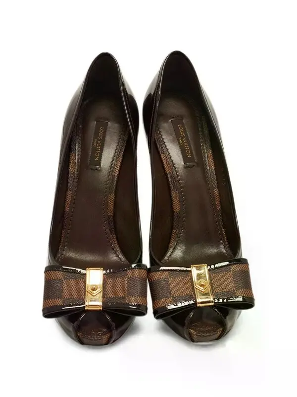 LOUIS VUITTON Damier Ebene Bow Platform Pumps