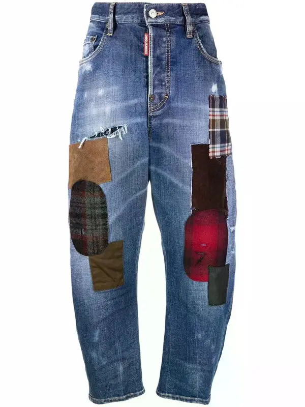 Dsquared2 Patchwork Effect Cropped Jeans - Blue