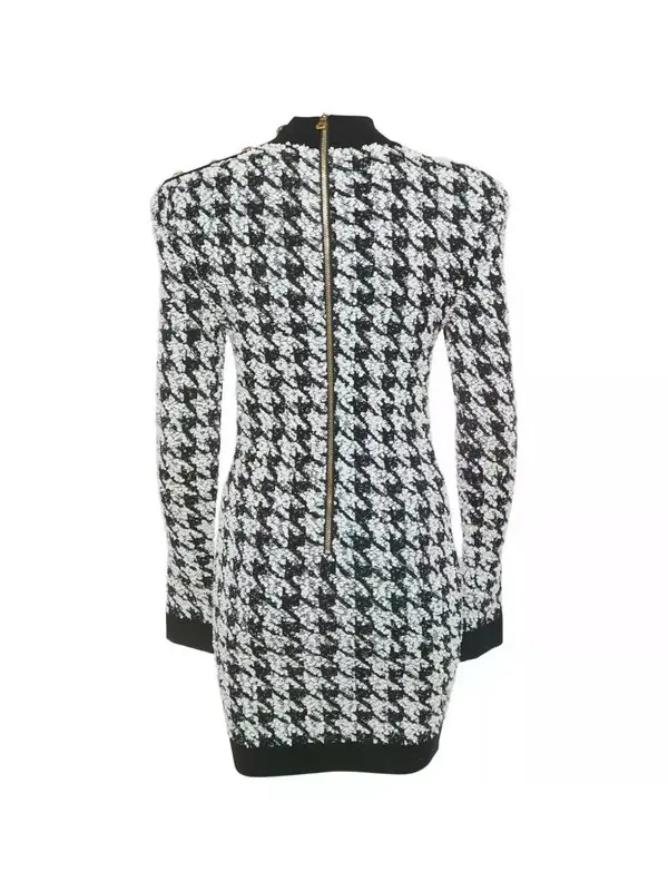 Balmain Houndstooth Tweed High Neck Dress