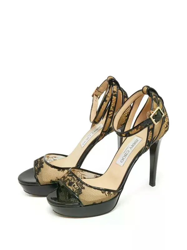 JIMMY CHOO Lace And Patent Leather Stiletto Sandals