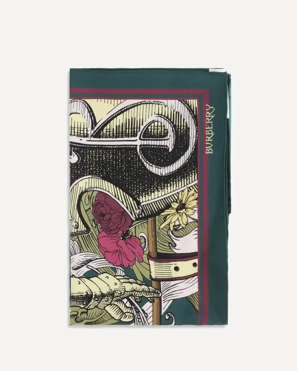 Burberry Silk Scarf With Etched Knight - Green