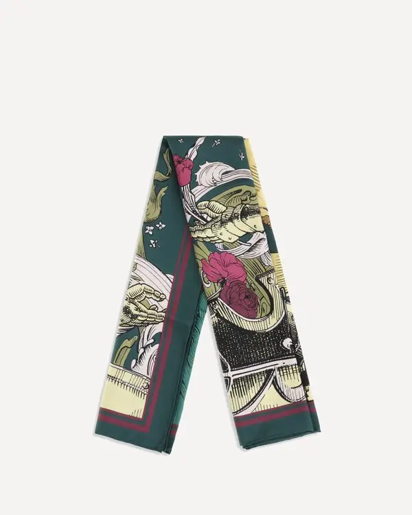 Burberry Silk Scarf With Etched Knight - Green