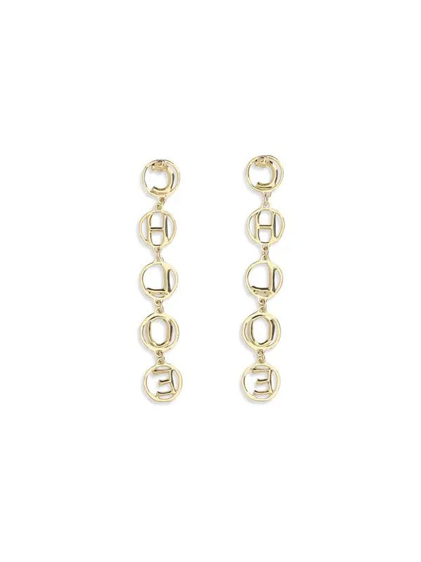 Chloé Script Drop Earrings In Vintage Brass - Gold