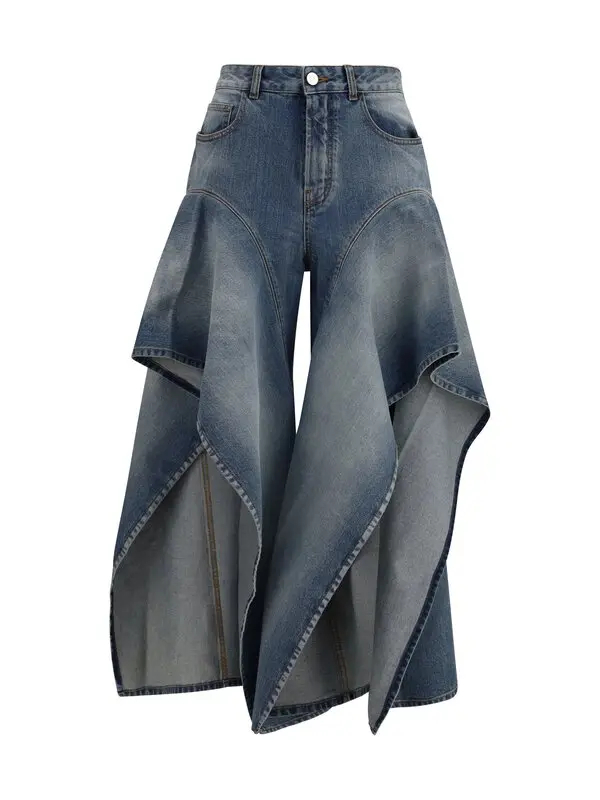Alaïa Faded Ruffled Jeans - Blue