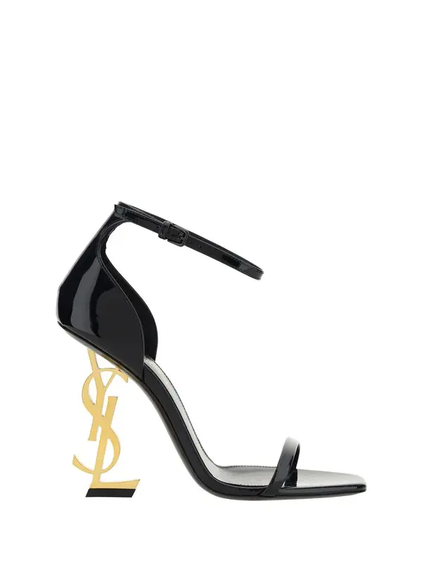 Saint Laurent Opyum Patent Leather Sandals With Sculptural Heel - Black