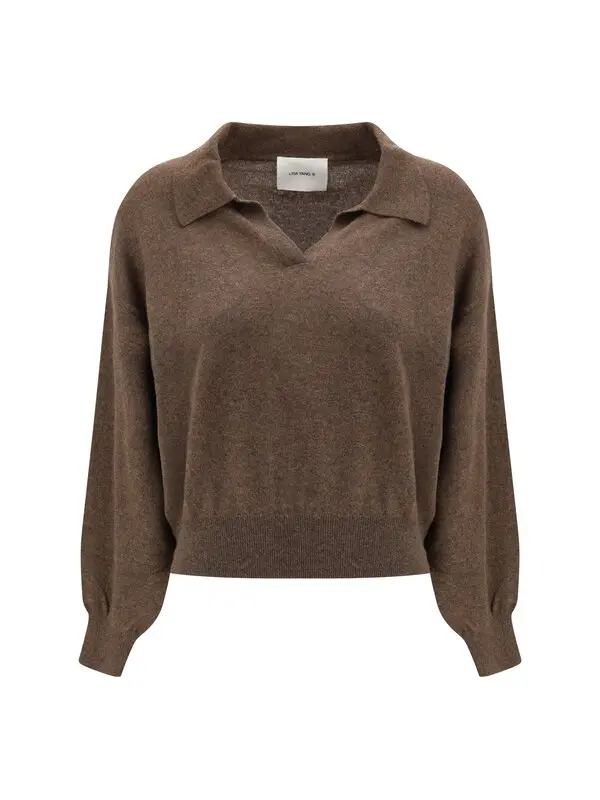 LISA YANG V-neck Cashmere Sweater With Sailor Collar - Brown
