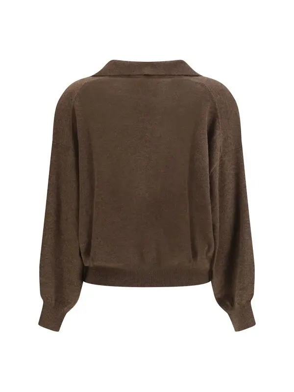 LISA YANG V-neck Cashmere Sweater With Sailor Collar - Brown