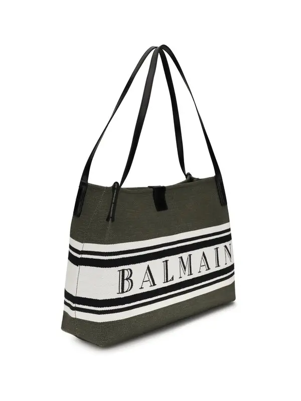 Balmain Medium Release Canvas And Leather Tote - Black