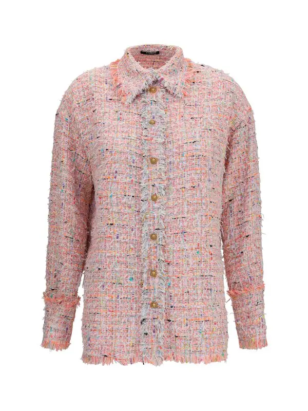 Balmain Tweed Shirt With Lion Head Buttons - Multicolor