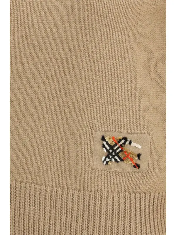 Burberry Wool And Cashmere Sweater With Embroidered Equestrian Knight Check - Cream