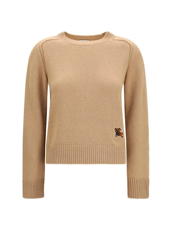 Burberry Wool And Cashmere Sweater With Embroidered Equestrian Knight Check - Cream