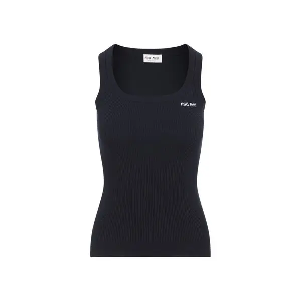 Miu Miu Ribbed Cotton Tank Top - Blue