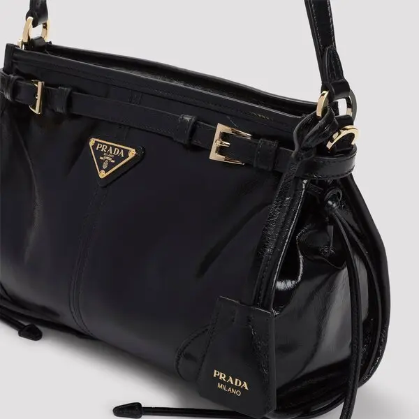 Prada Bonnie Small Leather Hobo Bag - Black