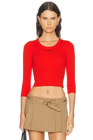 Miu Miu Ribbed Knit Cropped Top