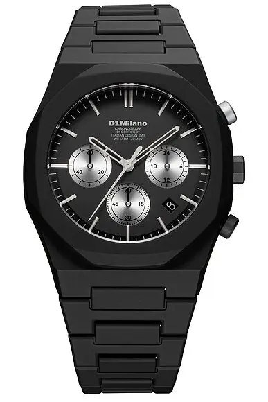 D1 MILANO Polychrono 40.5mm Chronograph Watch With Stainless Steel Bracelet - Black