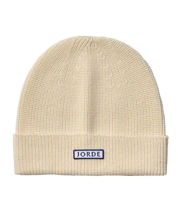 JORDE Tommy Merino Wool Beanie - Ivory/ink
