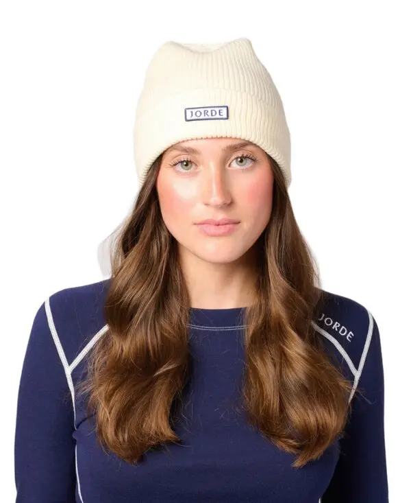 JORDE Tommy Merino Wool Beanie - Ivory/ink