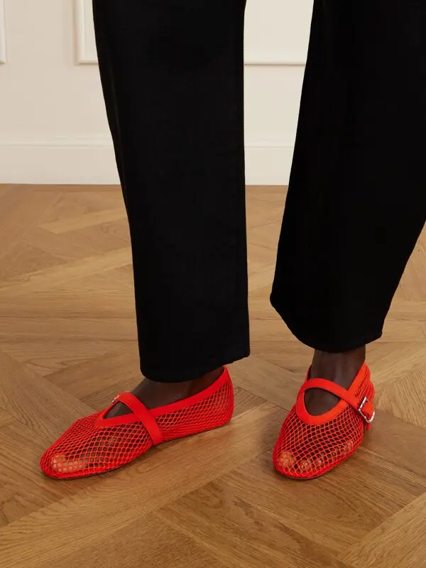 Alaïa Suede-trimmed Mesh Ballet Flats - Red