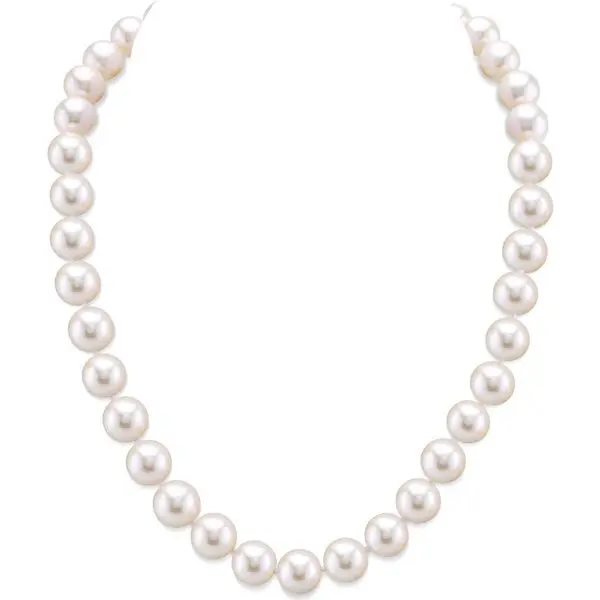 The Pearl Source 9.5-10.5mm White Freshwater Pearl Necklace, Aaaa Quality - White Gold Clasp