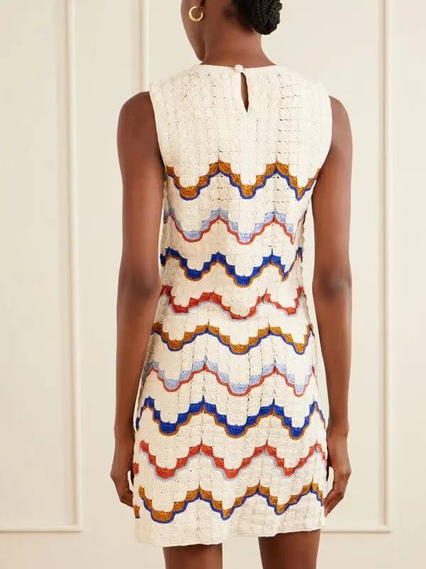 Escvdo Ecvdo Alma Striped Crocheted Cotton Mini Dress