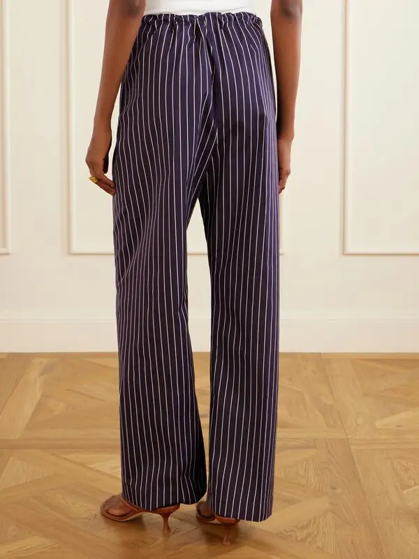 Another Tomorrow Striped Cotton-poplin Straight-leg Drawstring Pants - Blue