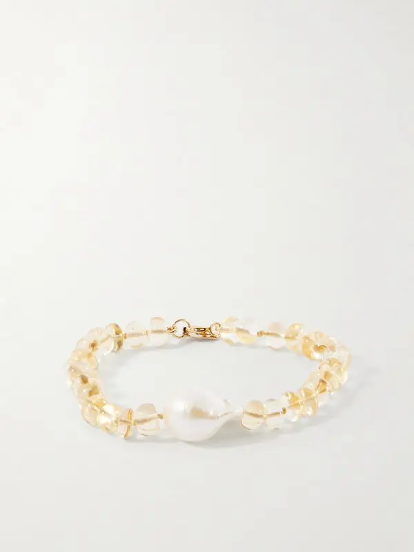 LOREN STEWART 14-karat Yellow Citrine And Pearl Beaded Bracelet - Gold