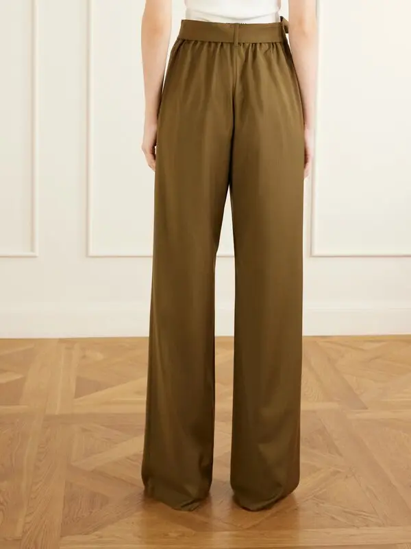 Max Mara Belted Wool Grain De Poudre Wide-leg Pants