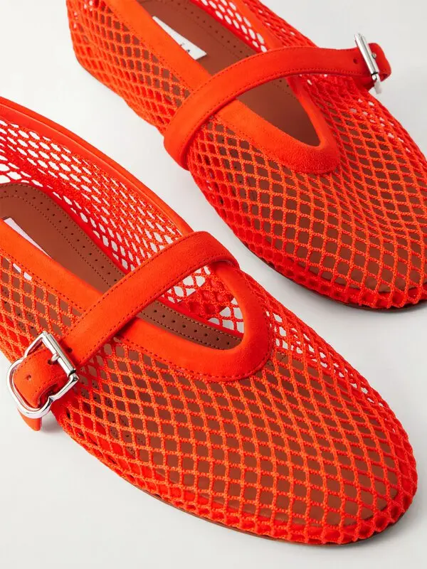 Alaïa Suede-trimmed Mesh Ballet Flats - Red