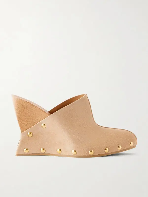 Balmain Suede Wedge Clogs With Gold-tone Studs