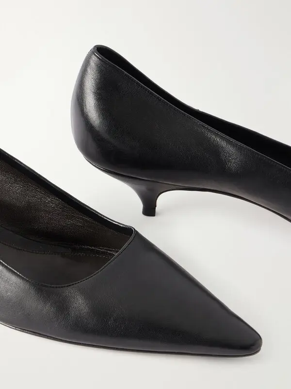 THE ROW Liisa Kitten Three Leather Pumps - Black